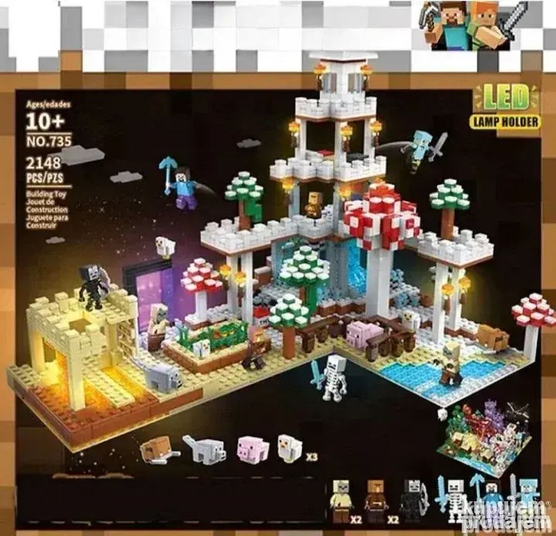 Minecraft ledeni grad od 2148pcs sa led svetlima i 10 figura