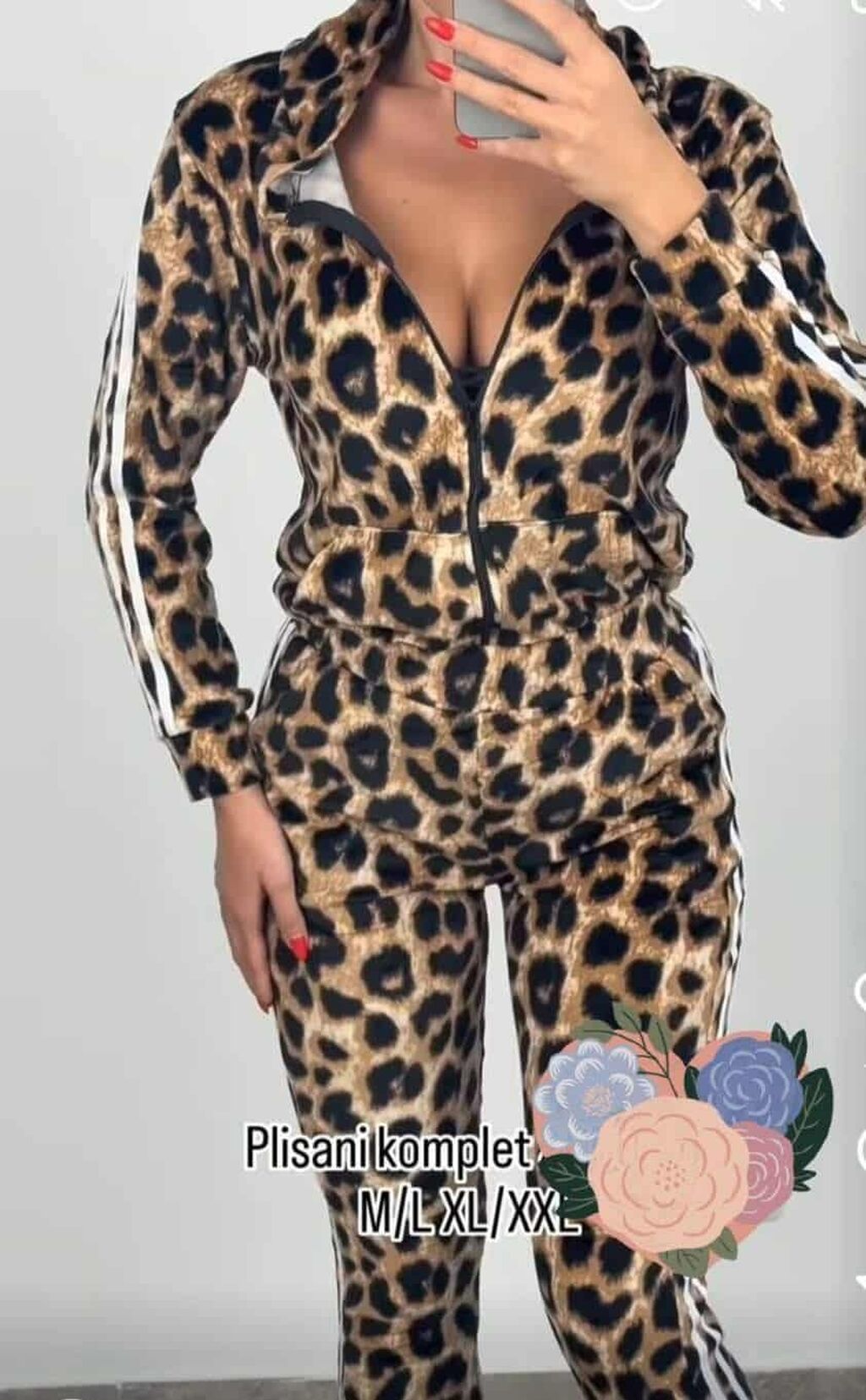 Plišani ženski komplet sa animal (leopard) printom. - Gornji deo