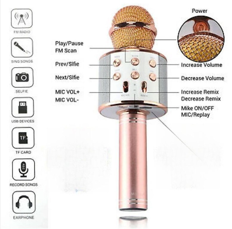 Bluetooth karaoke mikrofon rozi 858. bluetooth karaoke mikrofon rozi
