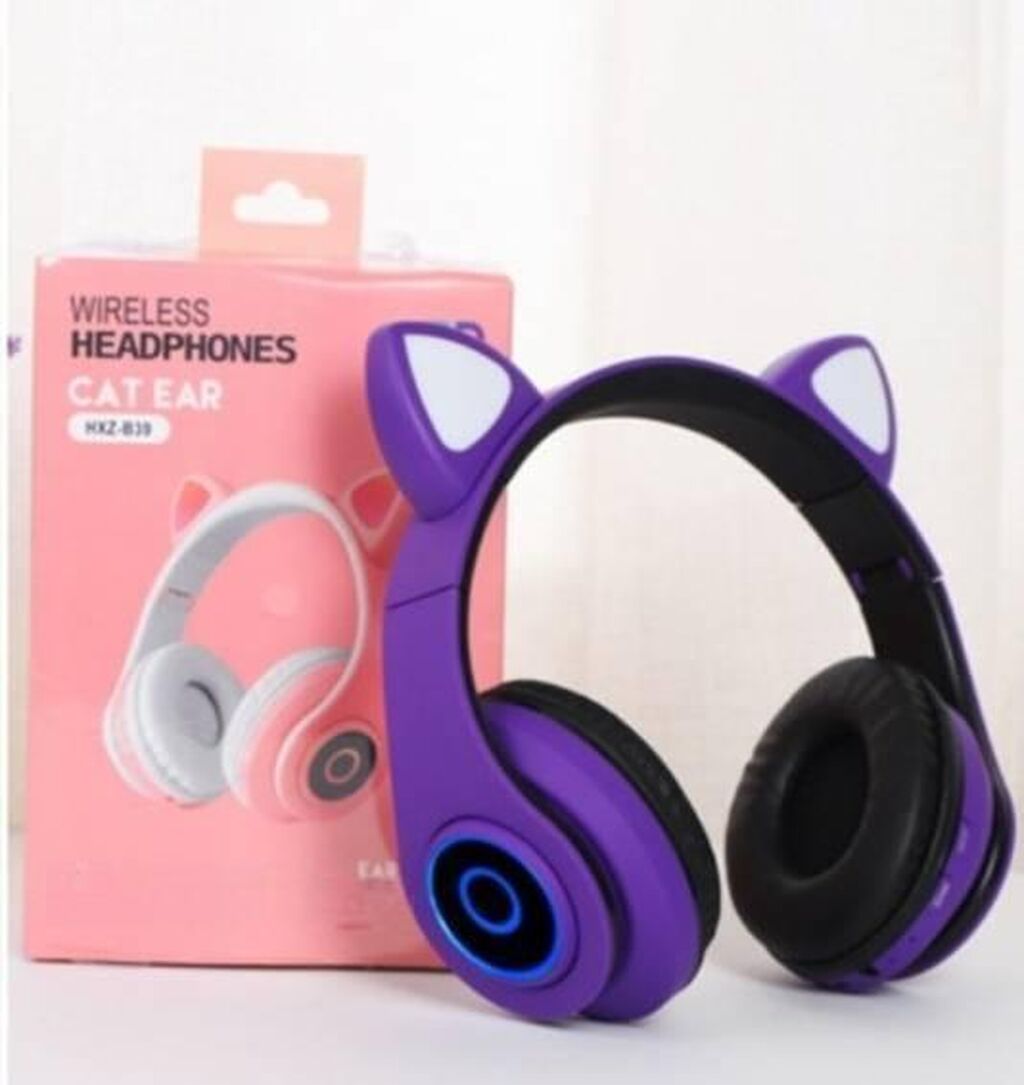 Bluetooth slušalice mačje uši b39 ljubičaste. bluetooth slušalice