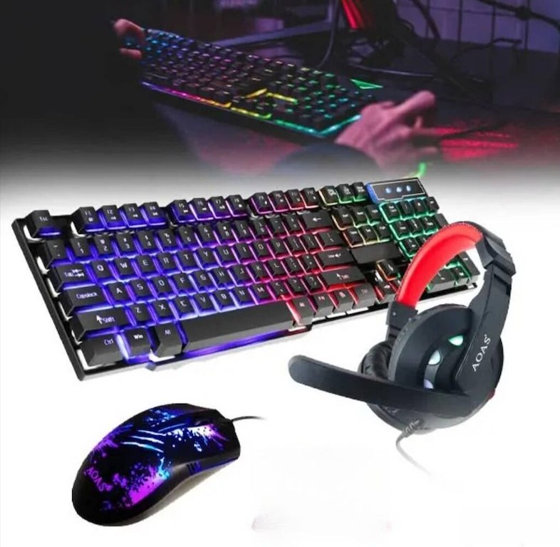 4u1 tastatura, miš, slušalice i postava za miš. 4u1 tastatura, miš