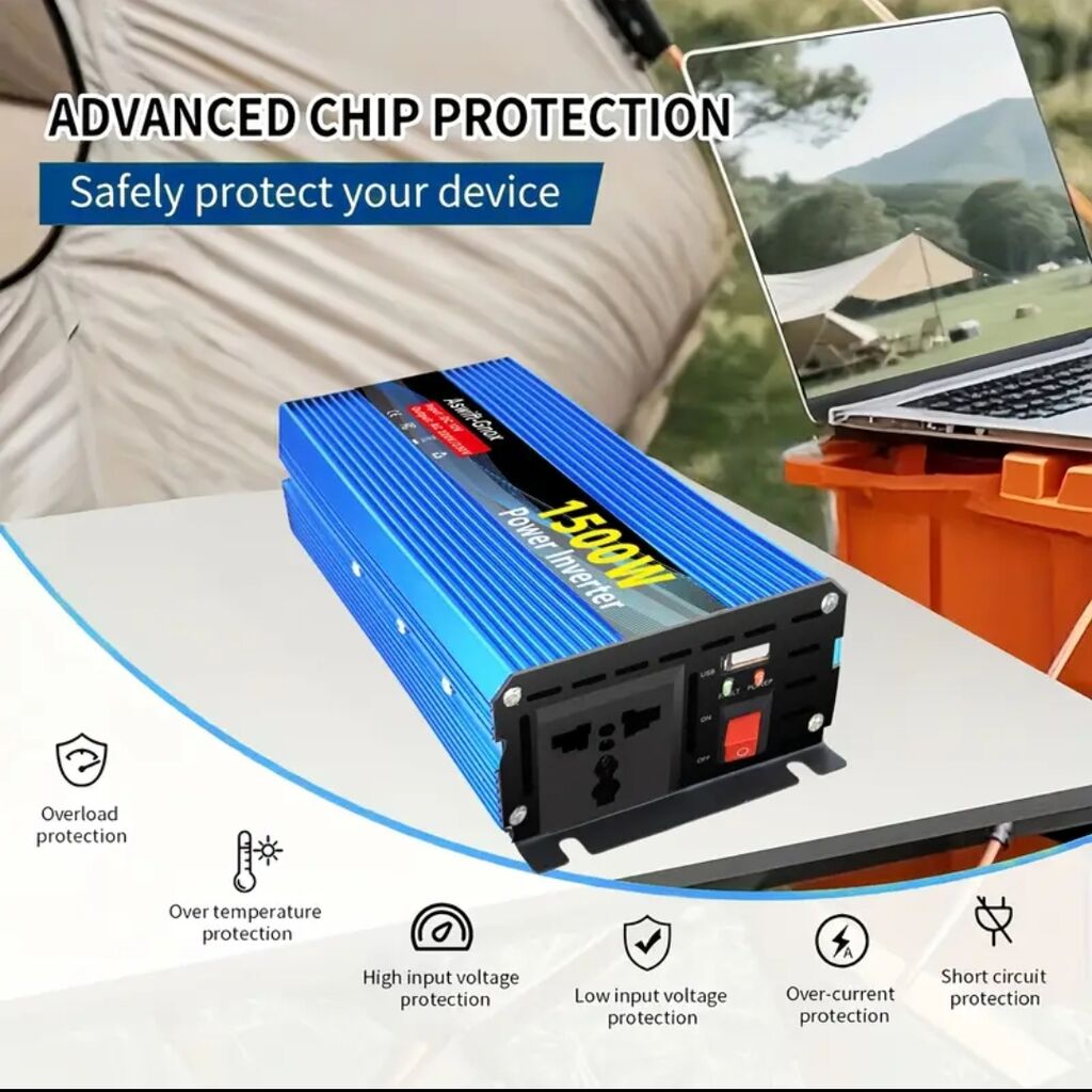 Inverter DC 12V na AC 220–230V, 1500W – čist sinus. - Snaga: 1500W -