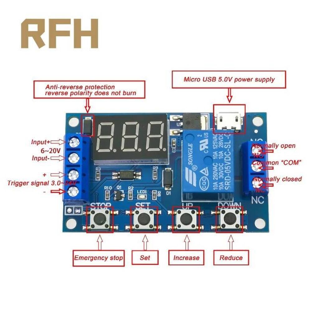 Digitalni Relej Modul Ciklicni Tajmer 5v-30v Dc 10A 220v