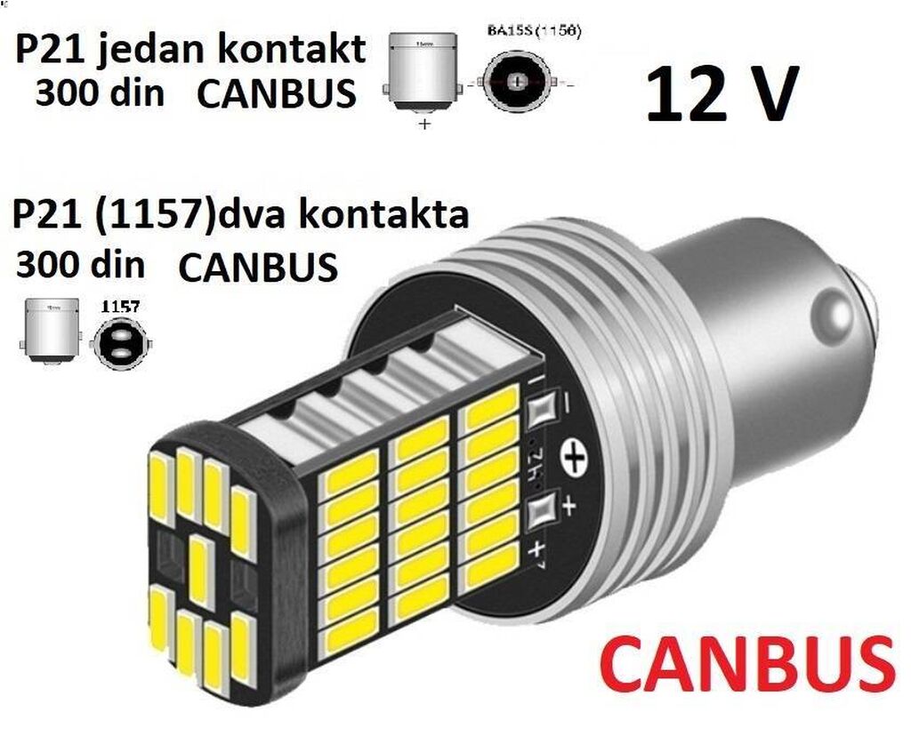CANBUS LED P21 – 12 V - Tipovi grla: - BA15S (1156) – jedan