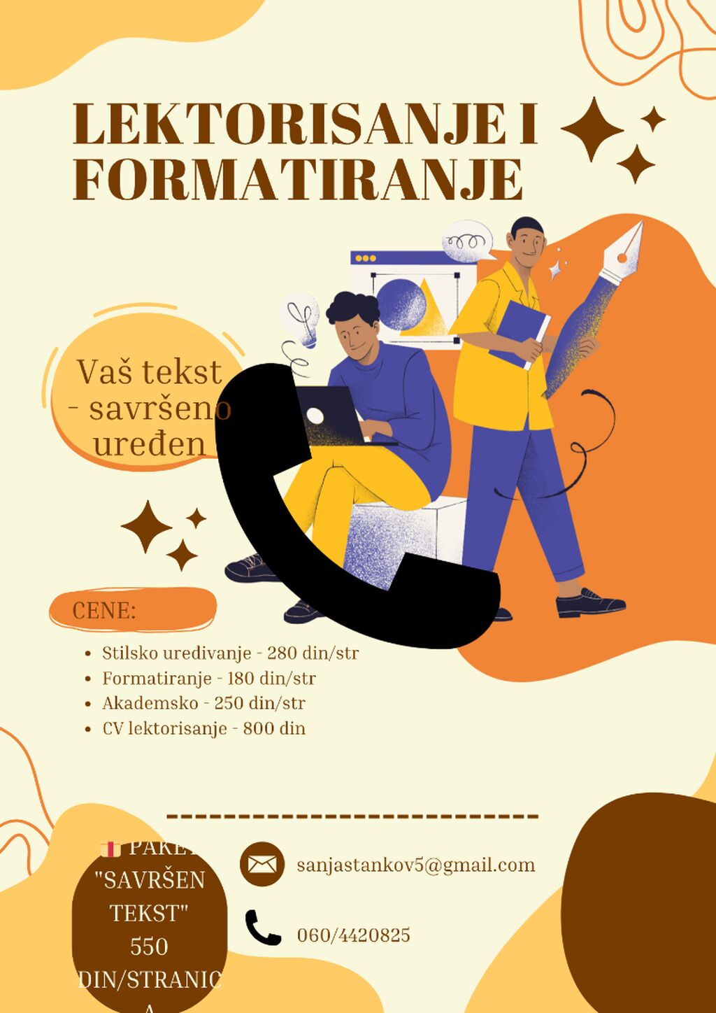 Lektorisanje i formatiranje dokumenata Opis oglasa LEKTORISANJE I