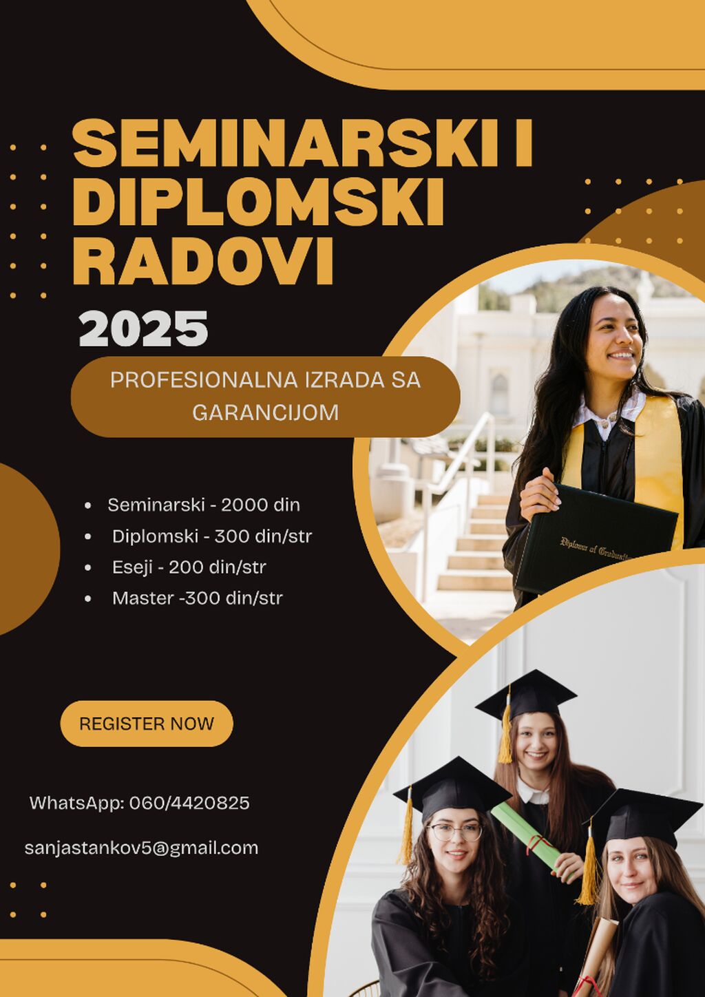 Opis oglasa SEMINARSKI I DIPLOMSKI RADOVI Radim ovo 5+ godina. 600+