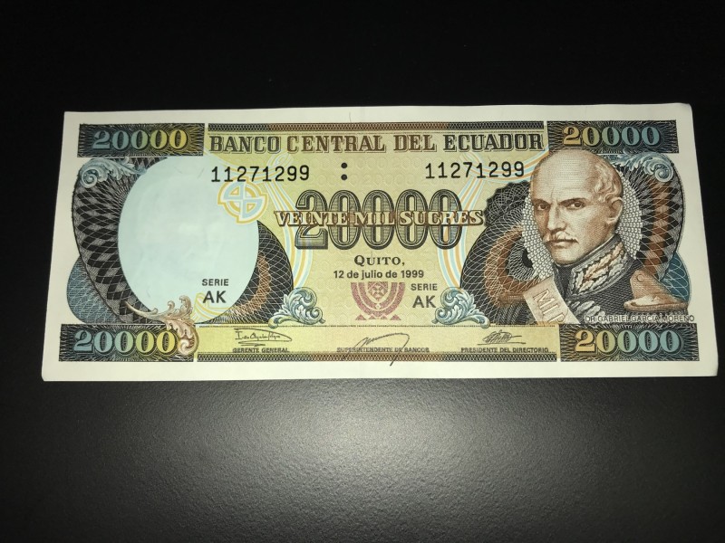 EKVADOR 20 000 SUCRES.1999. UNC.