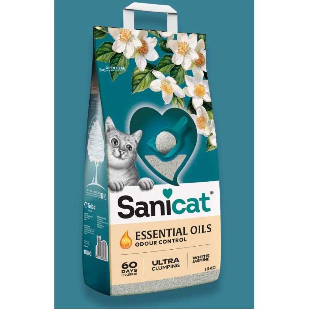 SANICAT Essential Oils Ultra Clumping posip za mačke White Jasmine 10kg