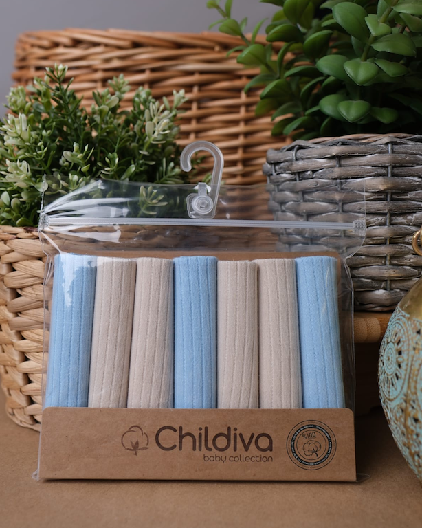 Childiva Set bebi krpica od organskog pamuka 7/1 (plava-bela)