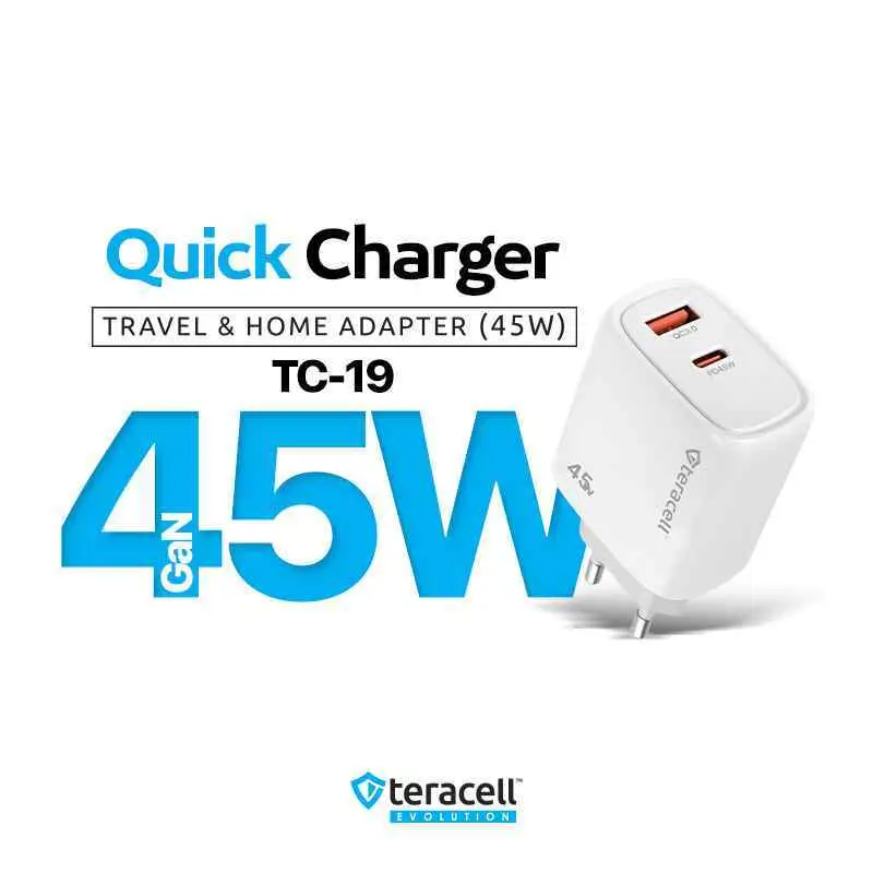 Kucni punjac Teracell Evolution TC-19,GAN,QC,PD Fast charging 45W beli CE