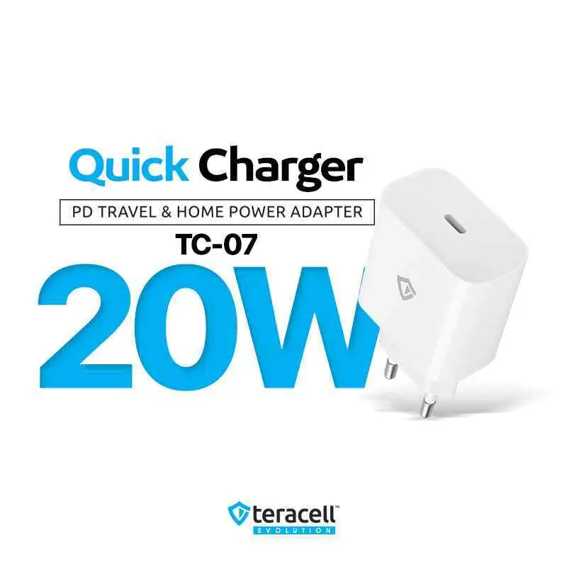 Kucni punjac Teracell Evolution TC-07 PD Fast charging 20W sa PD iPhone lightning kablom beli CE