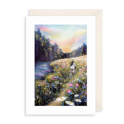 Čestitka - Cycling Through Flowers