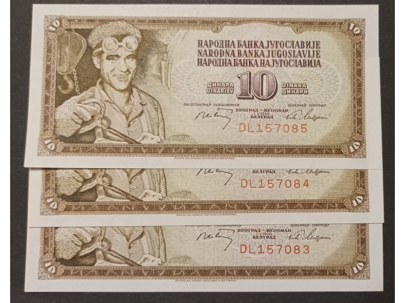 10 dinara 1968 - tri zaredom - siroki i tanki brojevi