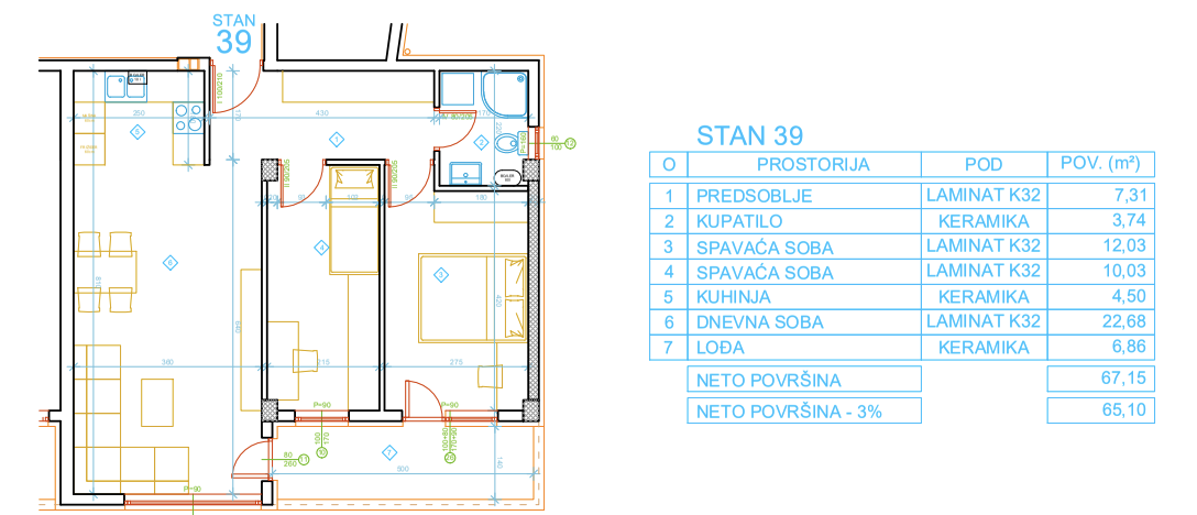 Dvoiposoban stan na prodaju, 65.10m2, 107.415€