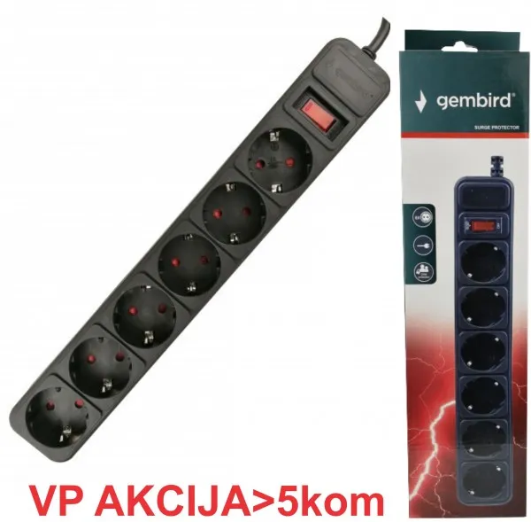 GEMBIRD SPG6-B-15 (3G1.5) ** Gembird produzni kabl sa zastitom 6 uticnica(3x1.5mm,16A,3500W)4.5m black (647)
