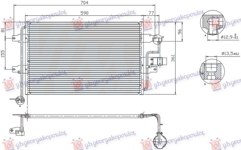 HLADNJAK KLIME 1.9 DIZEL TDI (582x353x20) VW GOLF IV (1998-2004) (OEM: 1J0820411H, 1J0820413G, 1J0820413H)
