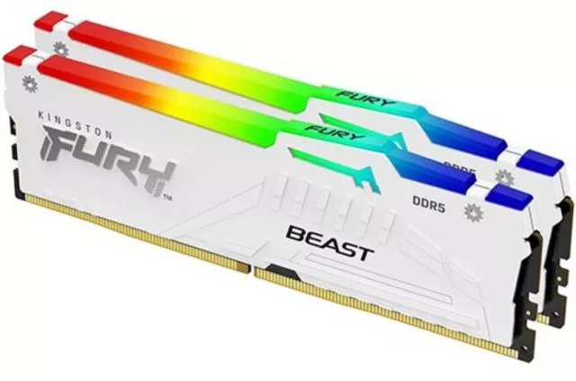 KINGSTON 64GB (2X32GB) DDR5 5200MT/S CL40 FURY BEAST WHITE RGB XMP MEMORIJA