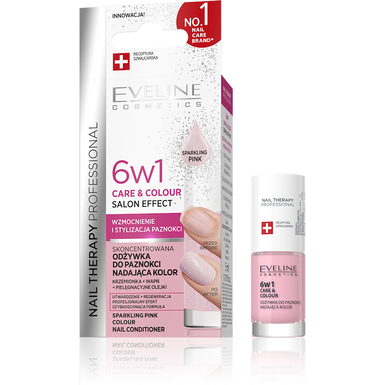 EVELINE - NAIL THERAPY 6in1 CARE&COLOUR SPARKLING PINK 5ml