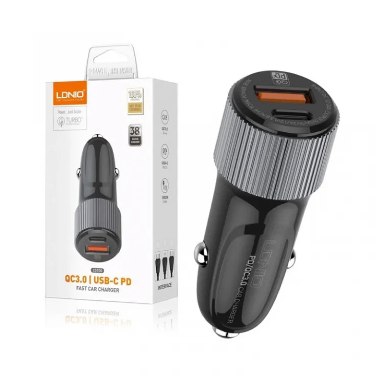 Auto punjac LDNIO C510Q PD/ QC3.0 38W (total) Type-C kabel