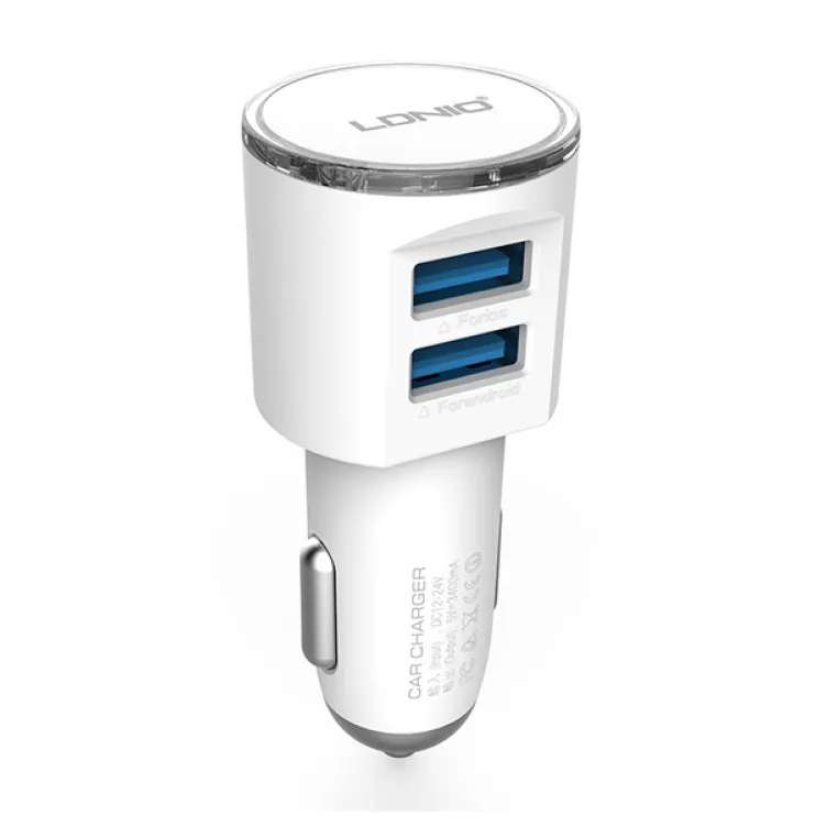 Auto punjac LDNIO DL-C29 dual USB 3.4A + Type-C kabel beli