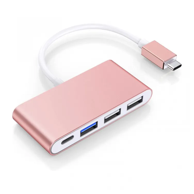 Hub Adapter Type-C na 3xUSB + Type-C roze zlatni