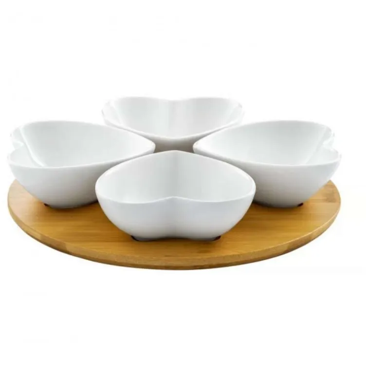 Porcelanski set 4 srce činije sa daskom od bambusa DJ45578