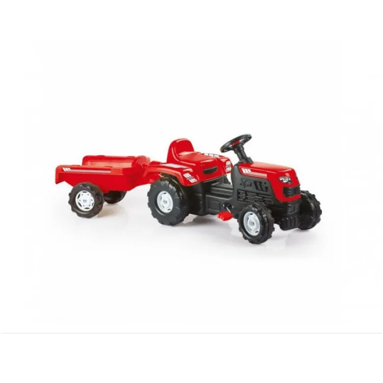 Dolu traktor na pedale sa prikolicom crveni 081469