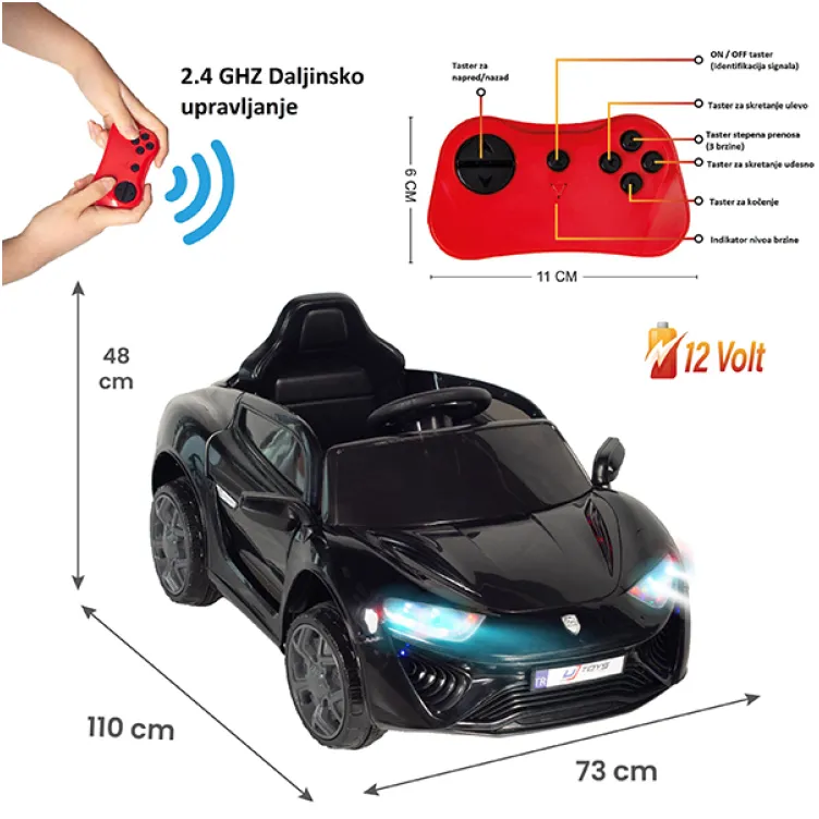 Automobil na akumulator 12V R/C Jagor crni 309314