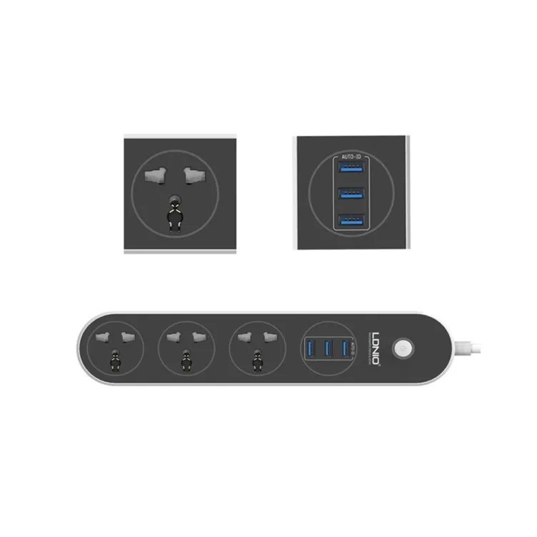 Produzni kabl LDNIO SC3301 3 EU Plug + 3 USB Plug 1.6 Black
