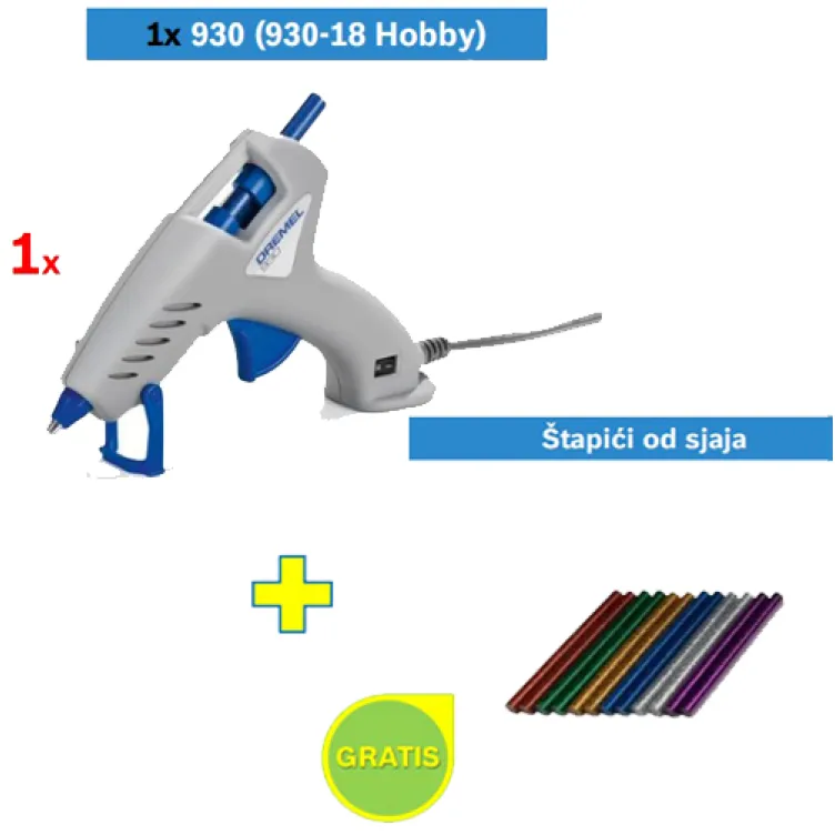 Pištolj za lepak Dremel 930 + štapići od sjaja