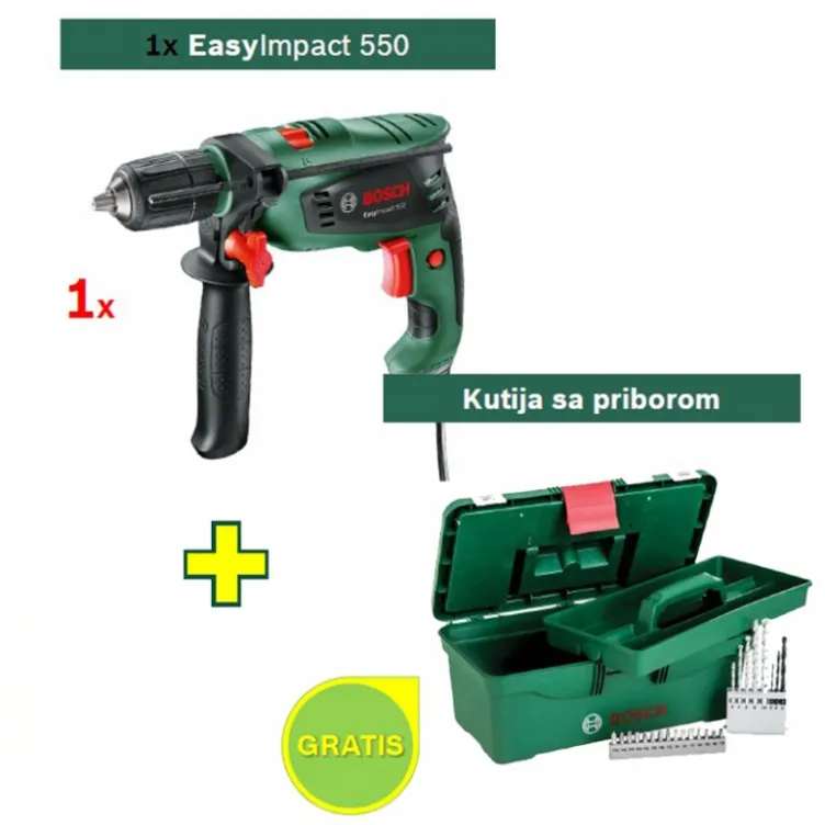 Vibraciona bušilica Bosch EasyImpact 550 + 1x Kutija sa priborom Gratis