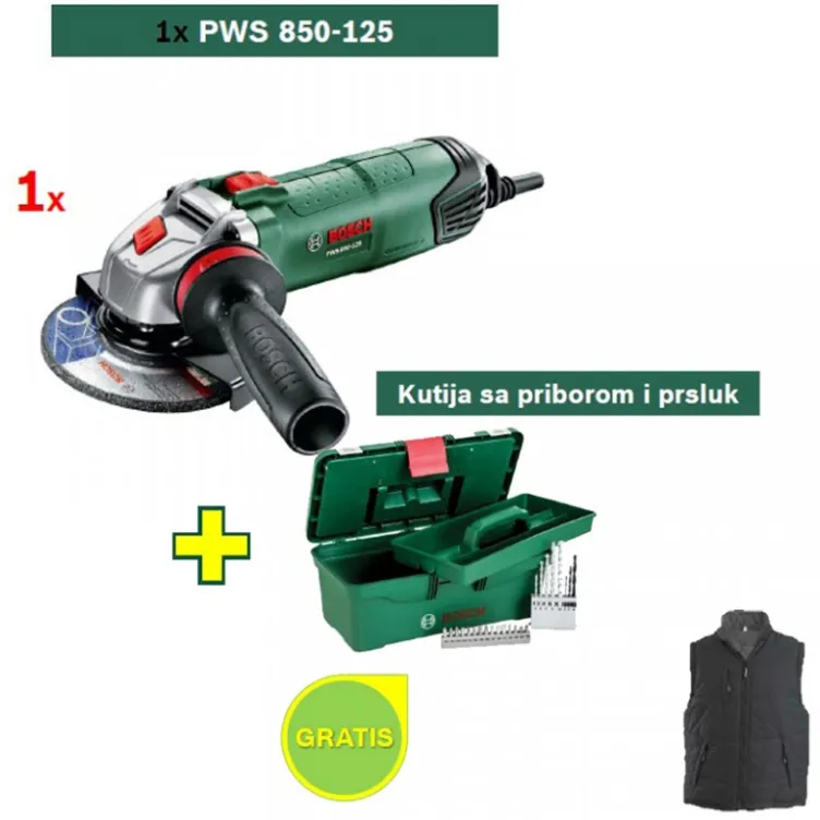 Ugaona brusilica Bosch PWS 850-125 + Kutija sa priborom i Bosch prsluk