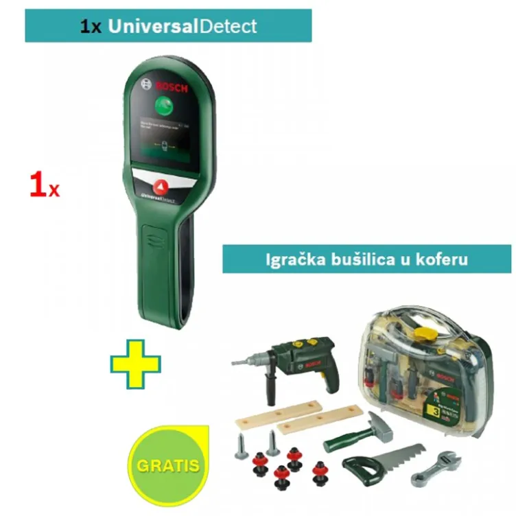 Digitalni detektor Bosch Universal Detect + Igračka bušilica u koferu