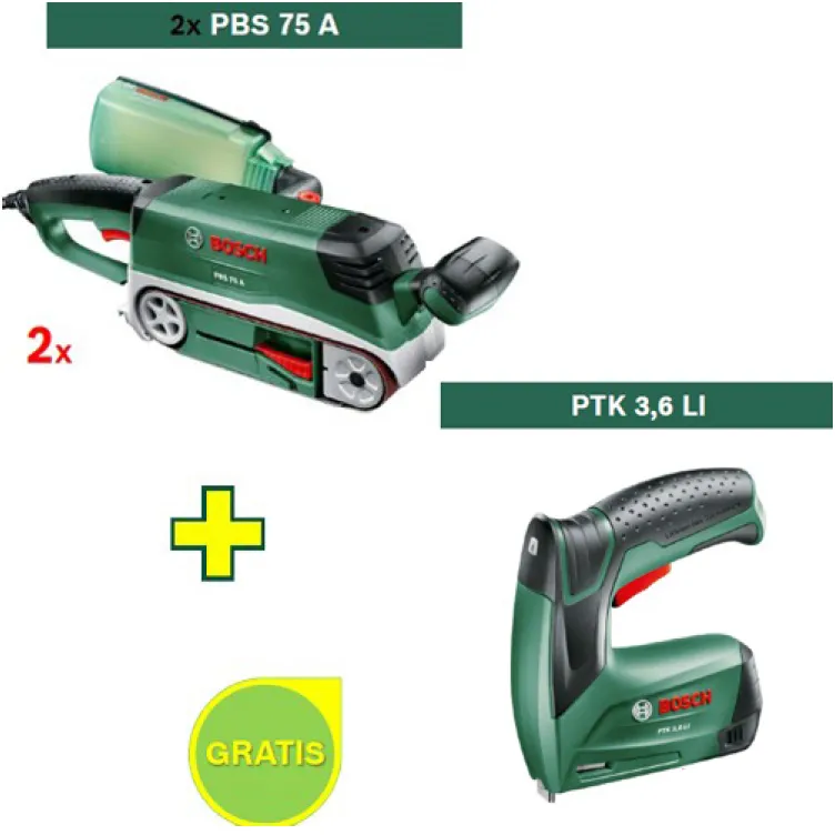 Tračna brusilica Bosch PBS 75 A 2 kom + Aku heftalica PTK 3,6 LI