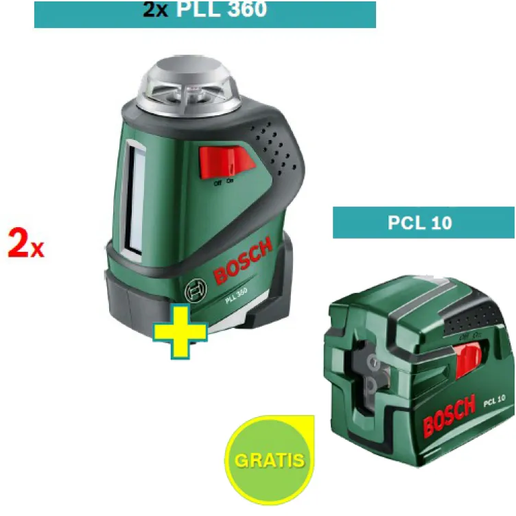 Samonivelušući laser za linije Bosch PLL 360 2 kom + Laser za ukrštene linije Bosch PCL 10