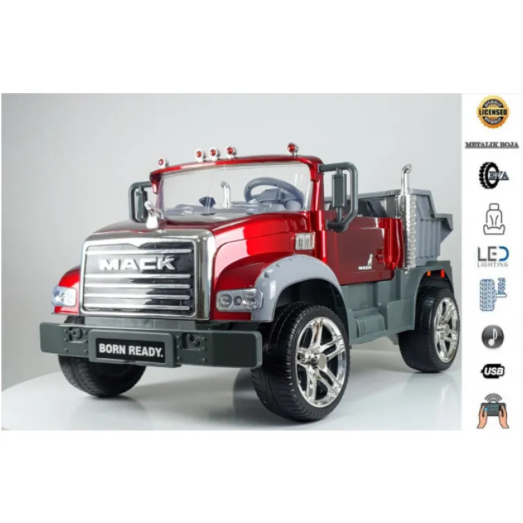 Dečiji kamion na akumulator Mack Granite model 266-1 Licencirani sa kožnim sedištem i mekim gumama Metalik Crveni