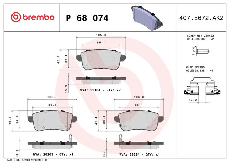 Komplet pločica, disk-kočnica BREMBO P 68 074