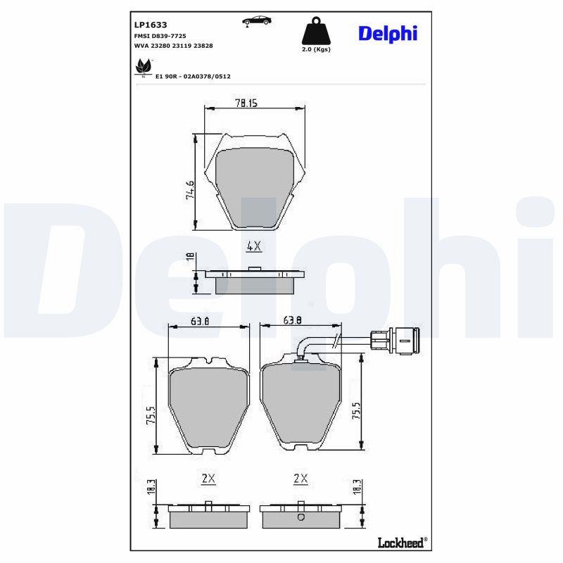 Komplet pločica, disk-kočnica DELPHI LP1633
