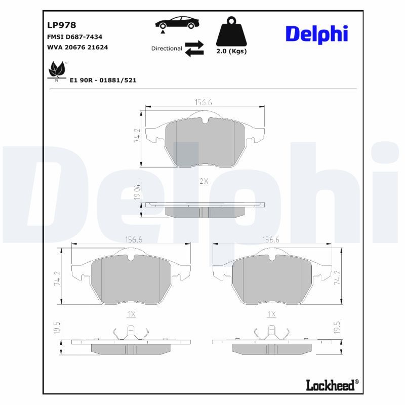 Komplet pločica, disk-kočnica DELPHI LP978