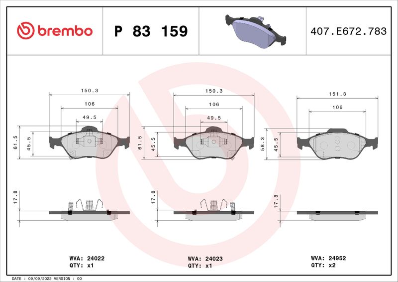 Komplet pločica, disk-kočnica BREMBO P 83 159