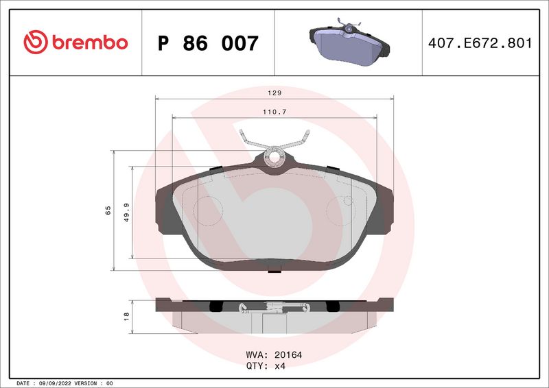 Komplet pločica, disk-kočnica BREMBO P 86 007