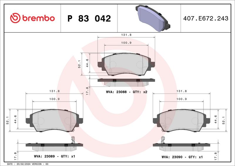 Komplet pločica, disk-kočnica BREMBO P 83 042