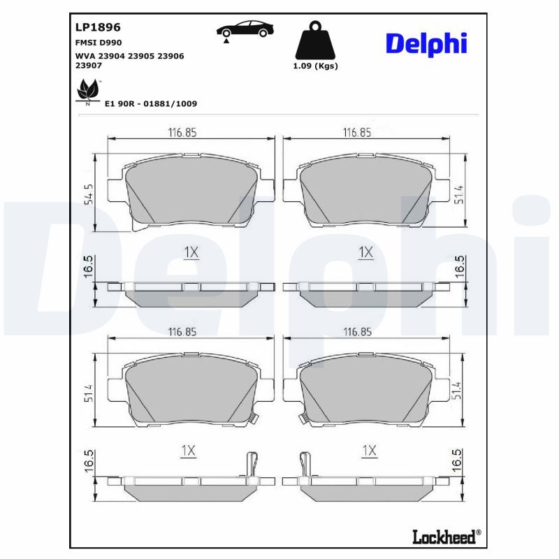 Komplet pločica, disk-kočnica DELPHI LP1896