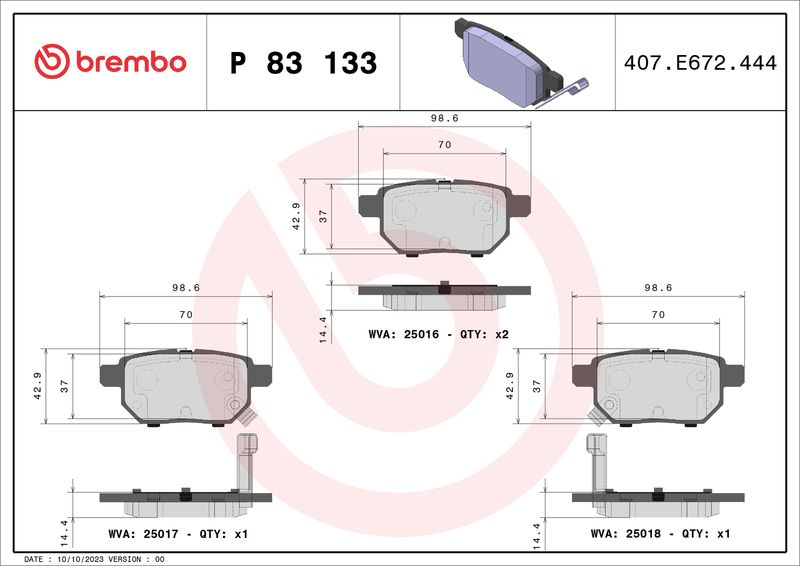 Komplet pločica, disk-kočnica BREMBO P 83 133