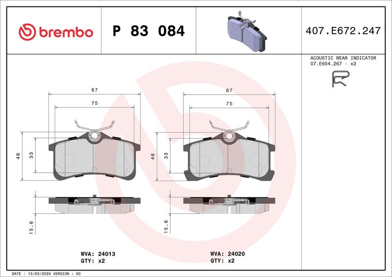 Komplet pločica, disk-kočnica BREMBO P 83 084