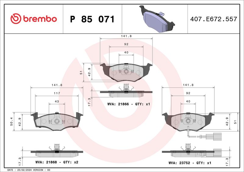 Komplet pločica, disk-kočnica BREMBO P 85 071
