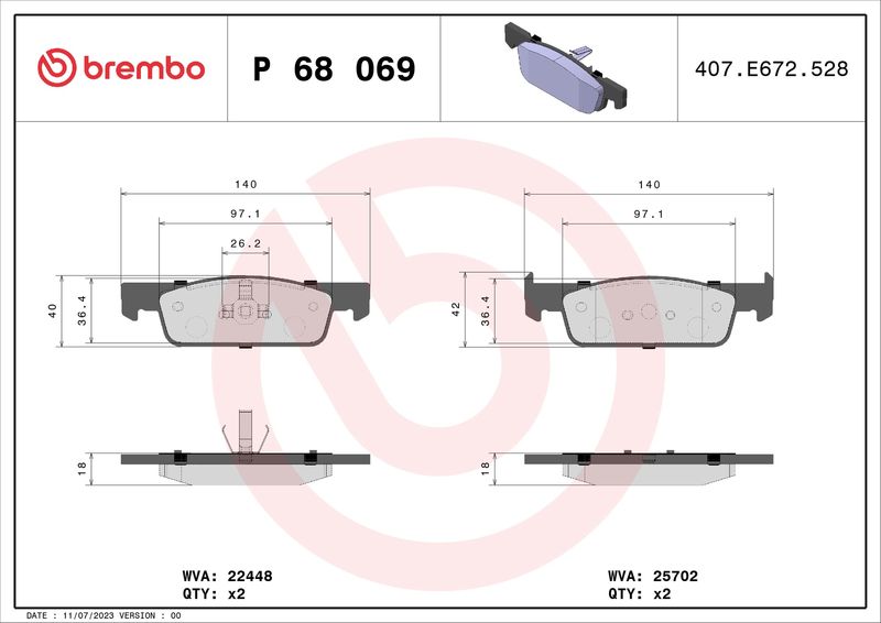 Komplet pločica, disk-kočnica BREMBO P 68 069
