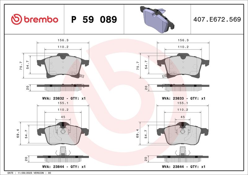 Komplet pločica, disk-kočnica BREMBO P 59 089