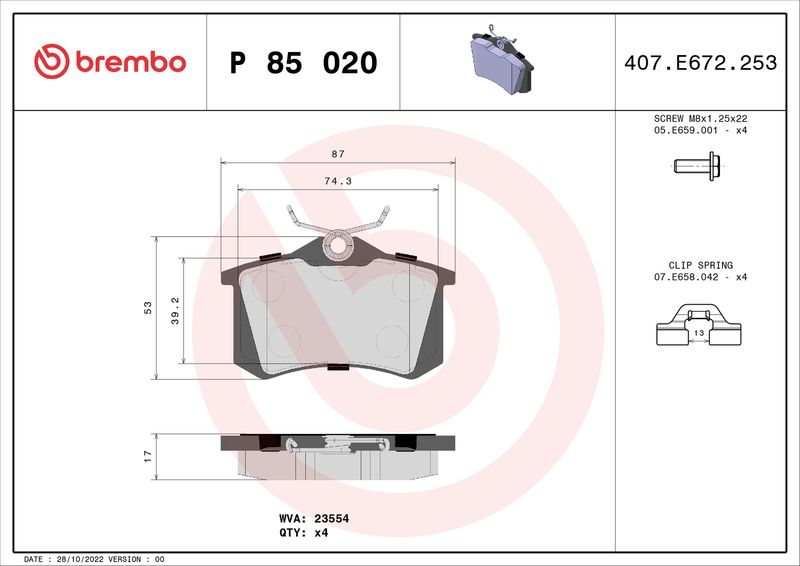 Komplet pločica, disk-kočnica BREMBO P 85 020X