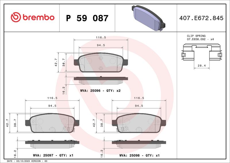 Komplet pločica, disk-kočnica BREMBO P 59 087